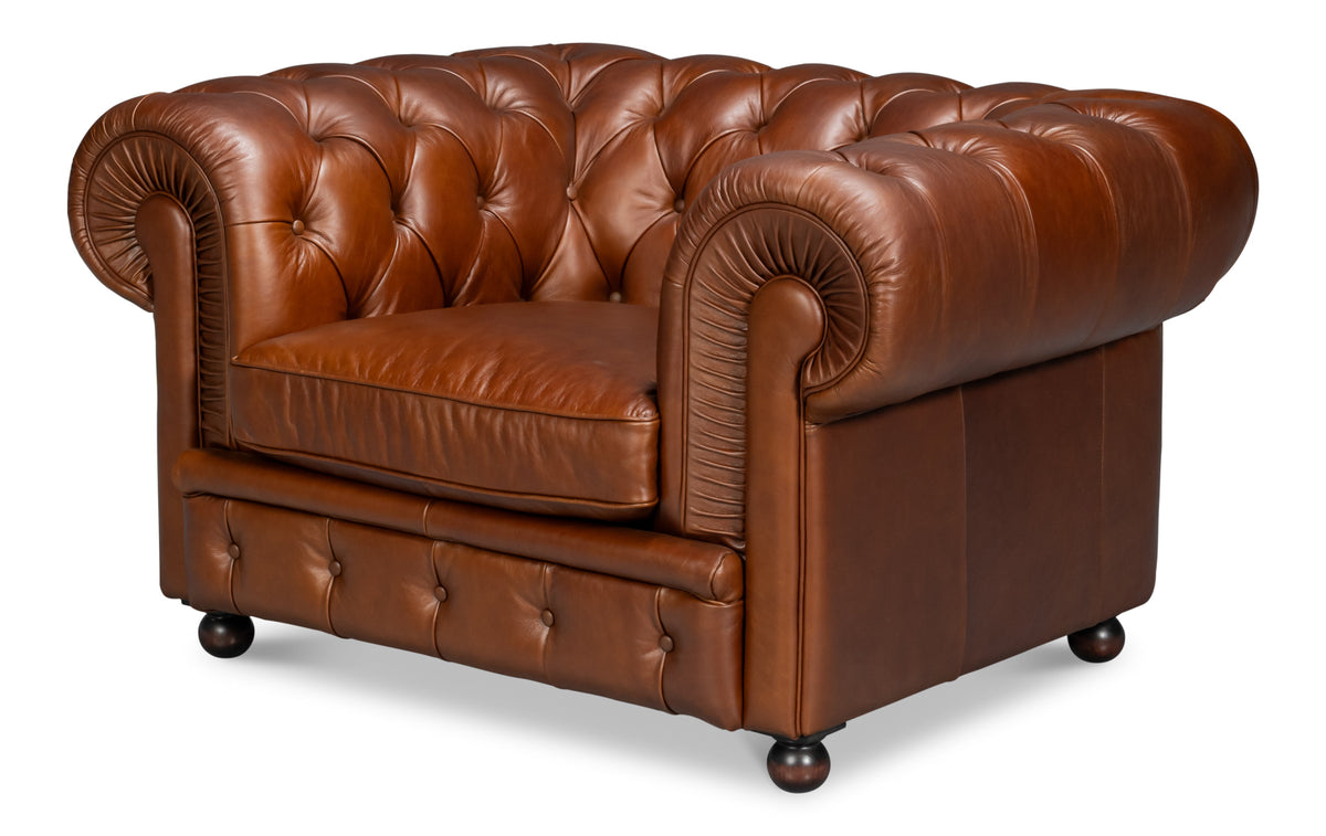 Savile Leather Chair, Dark Brown | Sarreid - 54238-MDB