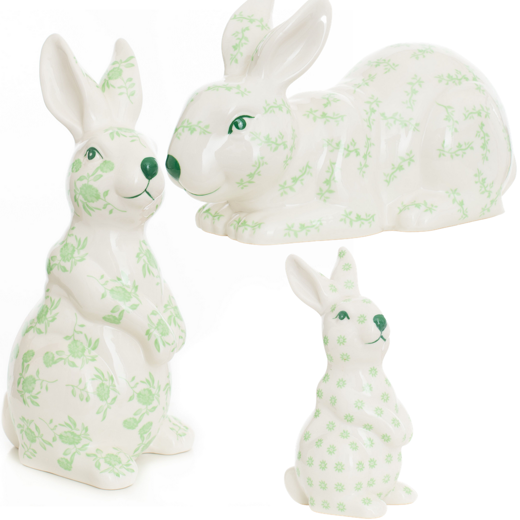 Set of Three Bunnies Green and White