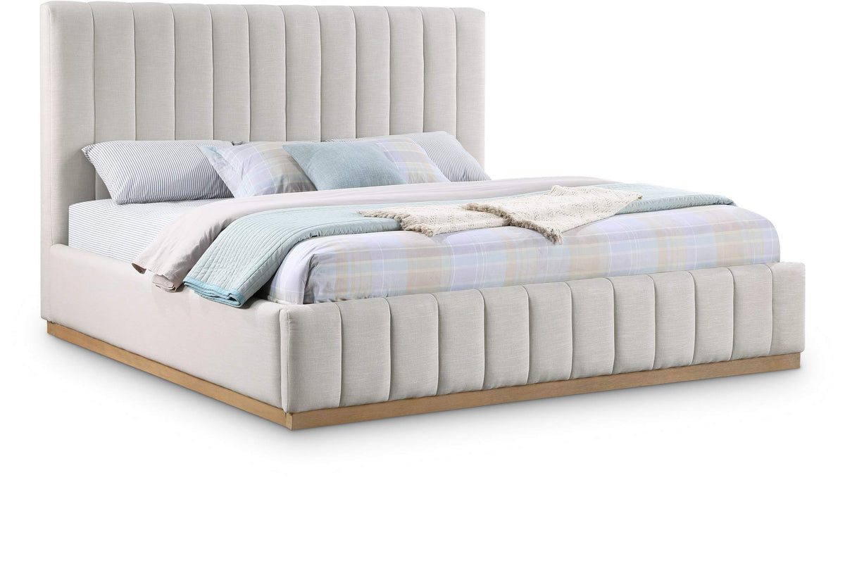Lucia Cream Linen Textured Fabric Upholstered King Bed | Meridian ...