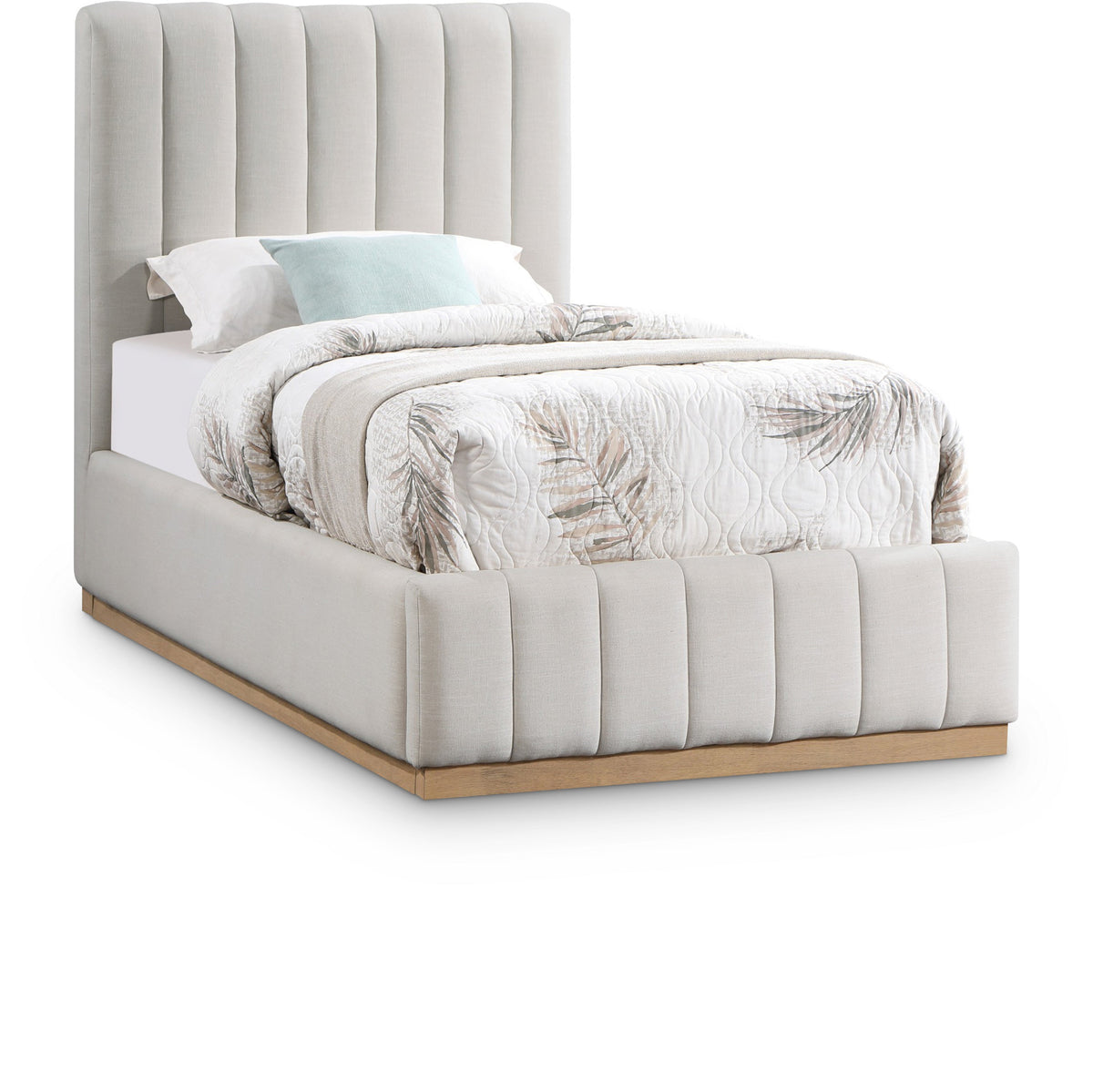 Lucia Cream Linen Textured Fabric Upholstered Twin Bed | Meridian ...