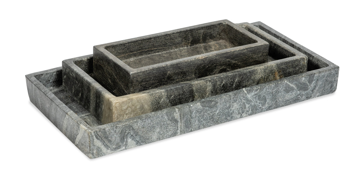 Rectangular Black Marble Stacking Trays - Black | BOBO - BI-6055-0022