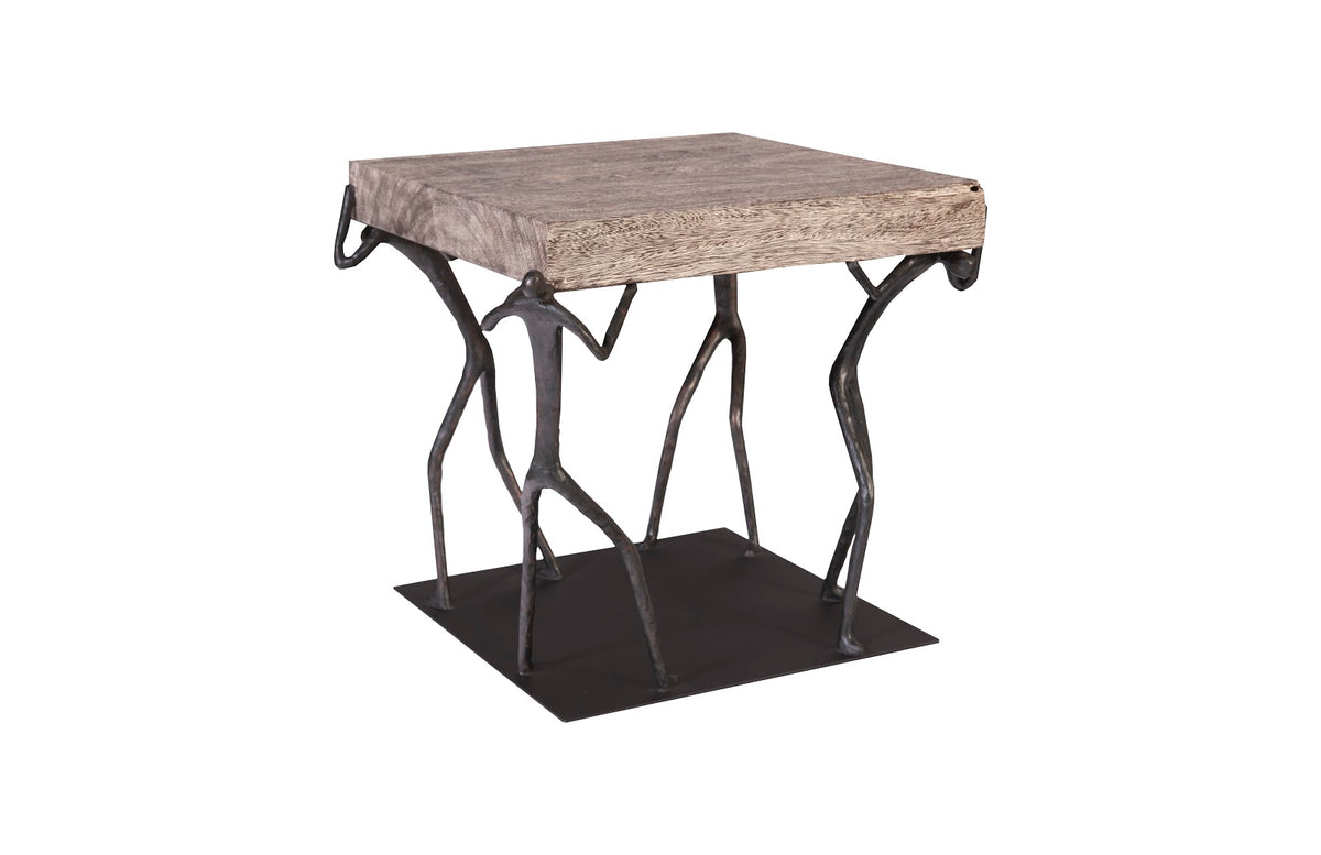 Atlas Side Table, Chamcha Wood, Gray Stone Finish, Metal | Phillips Co