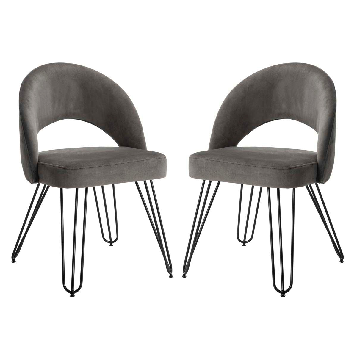 Safavieh Jora Velvet Retro Side Chair-Dark Grey Velvet/Matte Black (Se