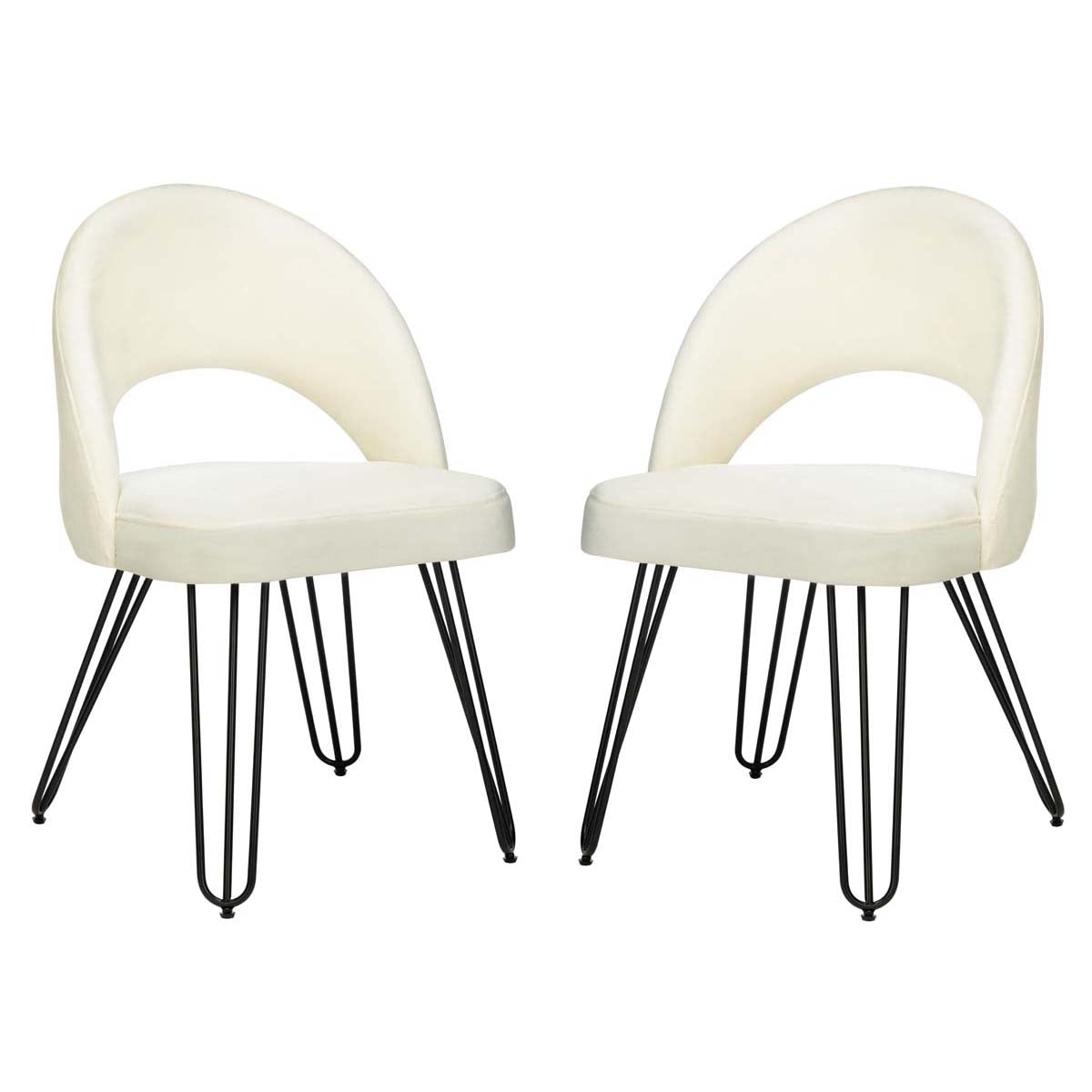 Safavieh Jora Velvet Retro Side Chair-Cream Velvet/Matte Black (Set of