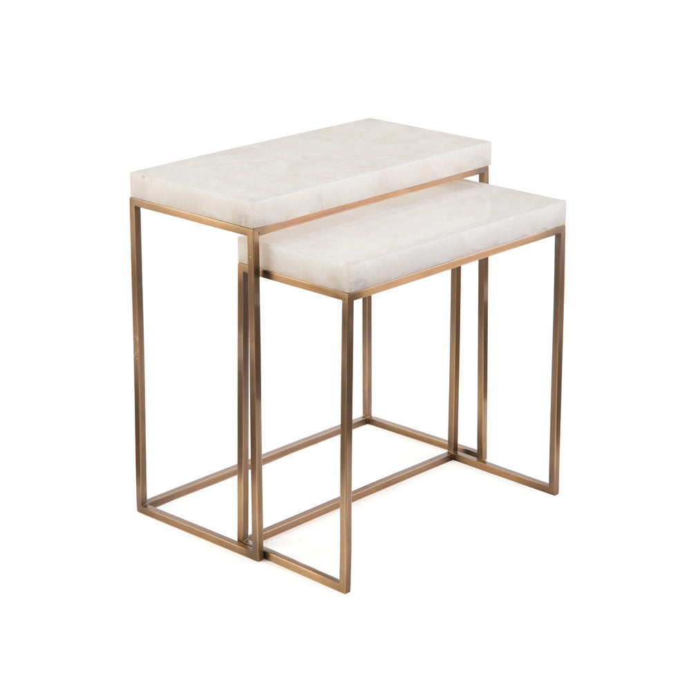 Set Of Two Calcite And Antique Brass Nesting Tables | John-Richard - J
