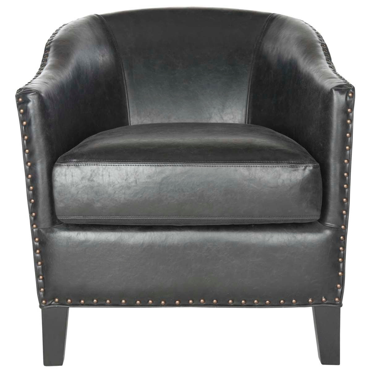 Safavieh Evander Club Chair - Brass Nail Heads - Antique Black